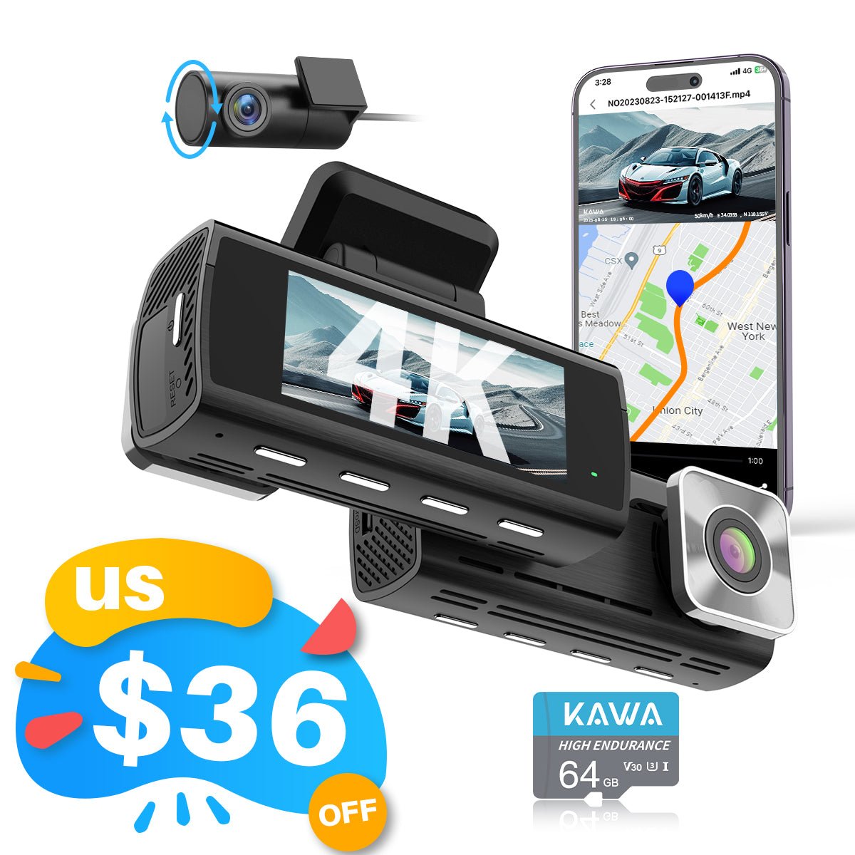 KAWA D10 4K Dual Dash Cam | Sony Starvis IMX 415 | AI-ISP | With Free ...